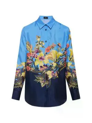 Etro Floral-print Silk Shirt - Blue