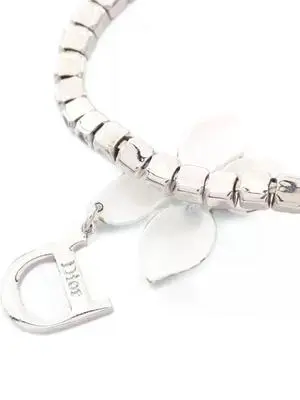 Dior Tone Rhinestone Embellished Logo Flower Choker