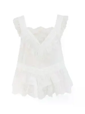Sea Hilda V-neck Lace Trim Blouse - White