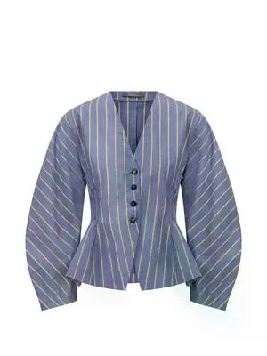 Lela Rose Striped V-neck Blouse