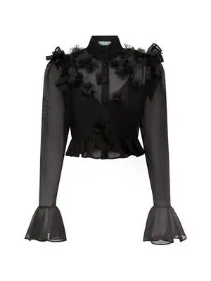 LEO LIN Maeve Petal-embellished Ruffled Blouse - Black