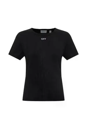 Off-White Ribbed-knit Logo-embroidered T-shirt - Black
