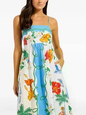 Seafolly Viva Vacation Floral-print Smocked-back Maxi Dress - White