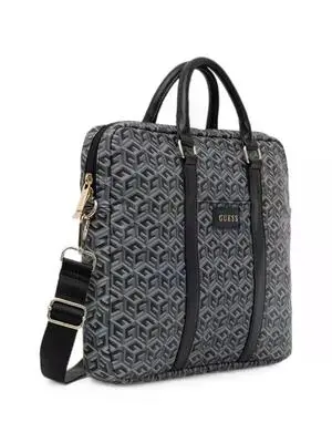 Guess Geometric-pattern Logo-patch Laptop Bag - Grey