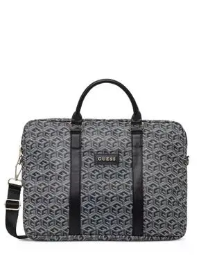 Guess Geometric Pattern Logo Patch Laptop Bag - Grey