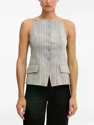 Sisley Pinstriped Button-front Sleeveless Top