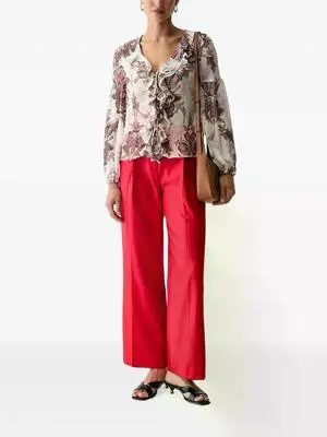 Guess Paisley-print Ruffled V-neck Blouse