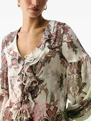 Guess Paisley-print Ruffled V-neck Blouse