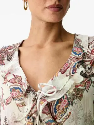 Guess Paisley-print Ruffled V-neck Blouse
