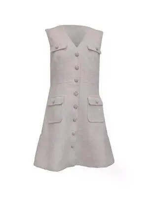 SELF-PORTRAIT V-neck Tweed Dress - Neutrals