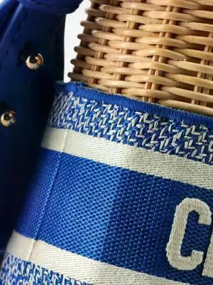 Dior Lady Wicker And Oblique Canvas Mini Tote Bag - Blue
