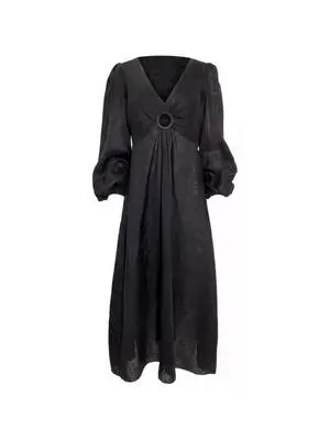 Zimmermann Ring-detail Balloon-sleeve Midi Dress - Black