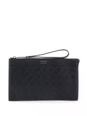 FERRAGAMO Gancini-embossed Leather Clutch Bag - Black