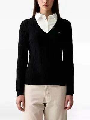 Gant Cable-knit V-neck Sweater - Black