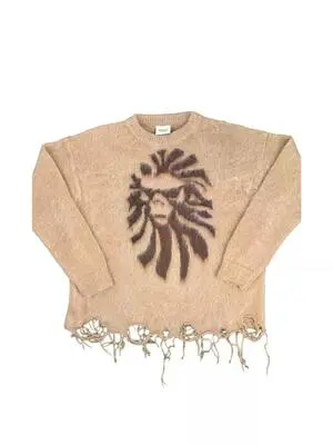 A BATHING APE Distressed Crew Neck Long Sleeve Sweater - Neutrals