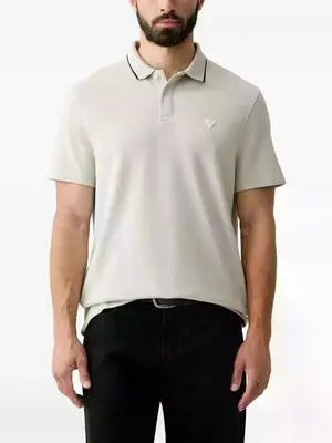Guess Logo-patch Buttoned Polo Shirt - Neutrals