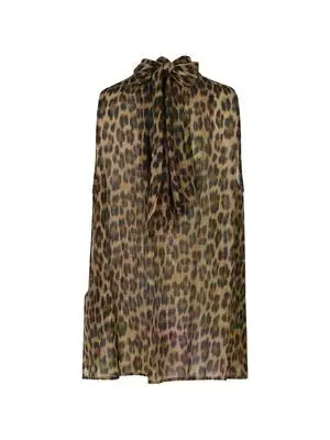 SEMICOUTURE Dulcie Leopard-print Pussy-bow Top