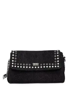 Dkny Stud-embellished Denim Shoulder Bag - Black