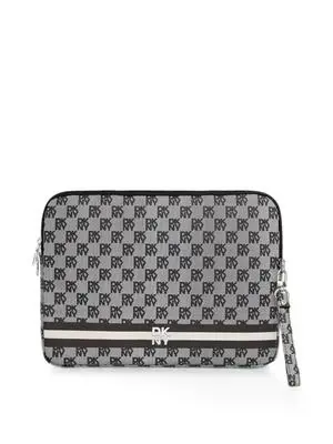 Dkny Monogram-print Logo-plaque Laptop Bag - Grey