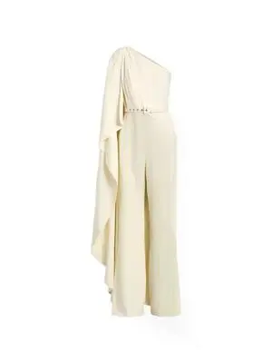 Monique Lhuillier One-shoulder Draped Jumpsuit - Neutrals