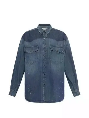 MAISON MARGIELA Paint-splatter Western-yoke Denim Shirt - Blue