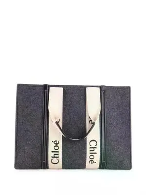 Chloé Woody Recycled Felt With Leather And Canvas Large Tote Bag - Black