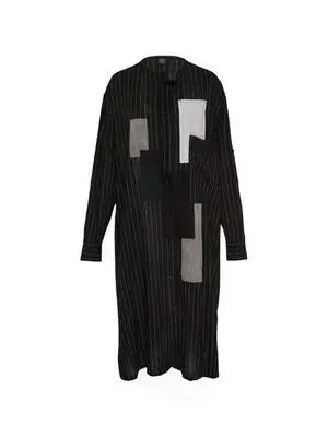 Y’s Midi Patchwork Pinstripe Shirt Dress - Black