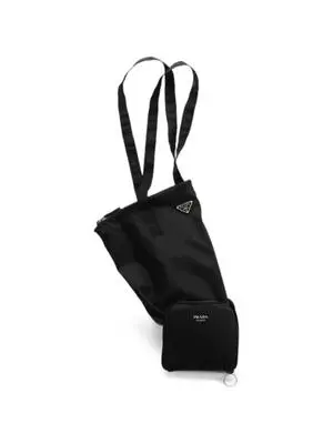 Prada Saffiano Leather Pendant With Re-nylon Tote Bag - Black