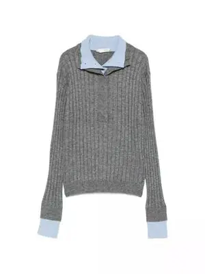 ELEH Ribbed-knit Button-up Polo Top