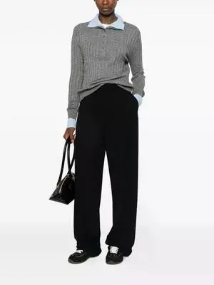 ELEH Ribbed-knit Button-up Polo Top
