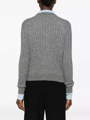 ELEH Ribbed-knit Button-up Polo Top