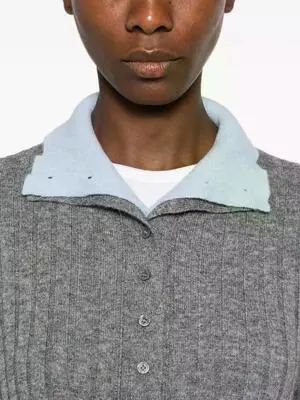 ELEH Ribbed-knit Button-up Polo Top