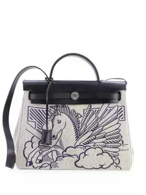 Hermès Herbag Zip Pegase Pop Toile And Leather 31 Shoulder Bag - Black