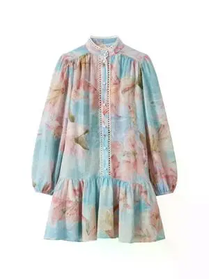 NEMA Floral-print Ruffled Mini Dress - Blue