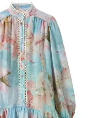 NEMA Floral Print High Neck Ruffled Mini Dress