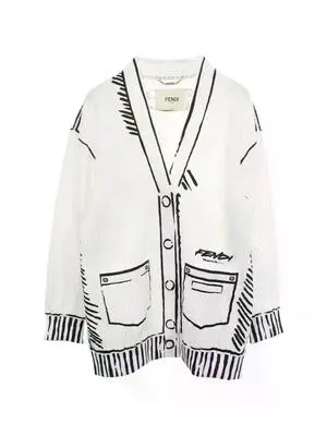 Fendi X Joshua Vides Illustrated V-neck Cardigan - White