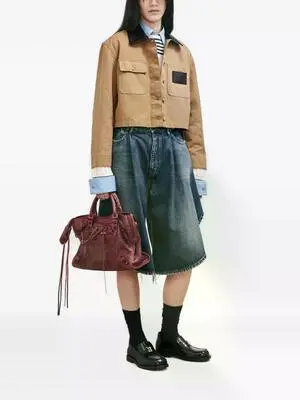 Balenciaga Leather-collar Cropped Jacket - Neutrals