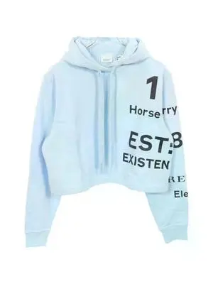 Burberry Horseferry-print Cropped Hoodie - Blue