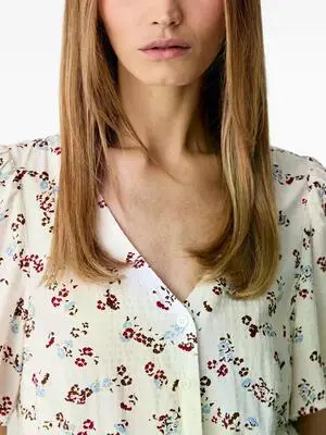 Marc O'polo Floral Print Midi Dress With V-neck And Drawstring Waist - Neutrals