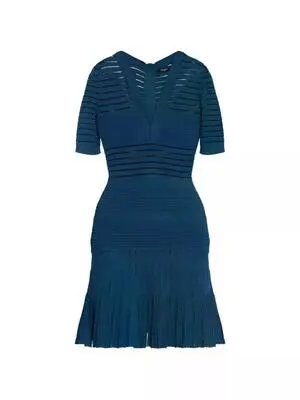 Balmain Ribbed-knit V-neck Mini Dress - Blue