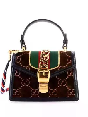 Gucci Sylvie Gg Velvet Mini Satchel Top Handle Bag