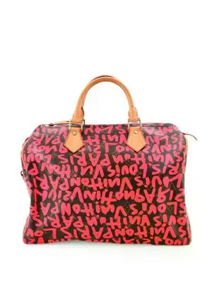 LOUIS VUITTON Speedy Handbag Limited Edition Monogram Graffiti 30 Satchel - Brown