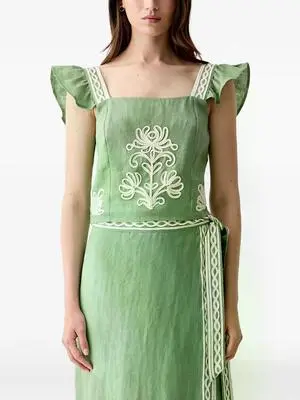 HOSS INTROPIA Caela. Floral-embroidered Ruffled Top - Green