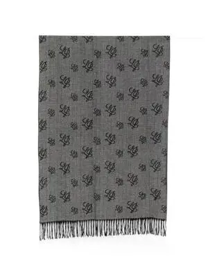 Liu Jo Monogram-pattern Herringbone-weave Scarf - Grey