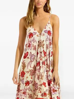 Seafolly Floral-print Handkerchief-hem Maxi Dress - Neutrals