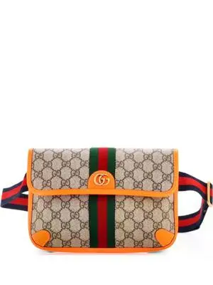 Gucci Ophidia Flap Gg Coated Canvas With Leather Belt Bag - Brown