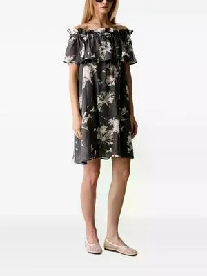 Marc O'polo Carmen Floral-print Off-the-shoulder Mini Dress