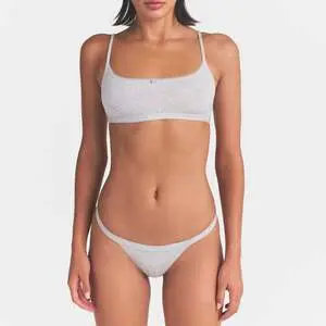 SKIMS Logo Picot Thong | Grey | | Lightweight Cotton