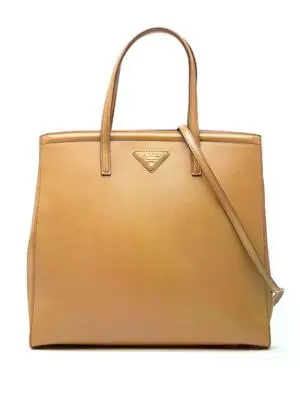 Prada 2010-2026 Saffiano Vernice Parabole Satchel - Brown