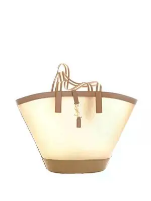 Saint Laurent 2024 Medium Pvc And Calfskin Panier Tote Bag - Neutrals
